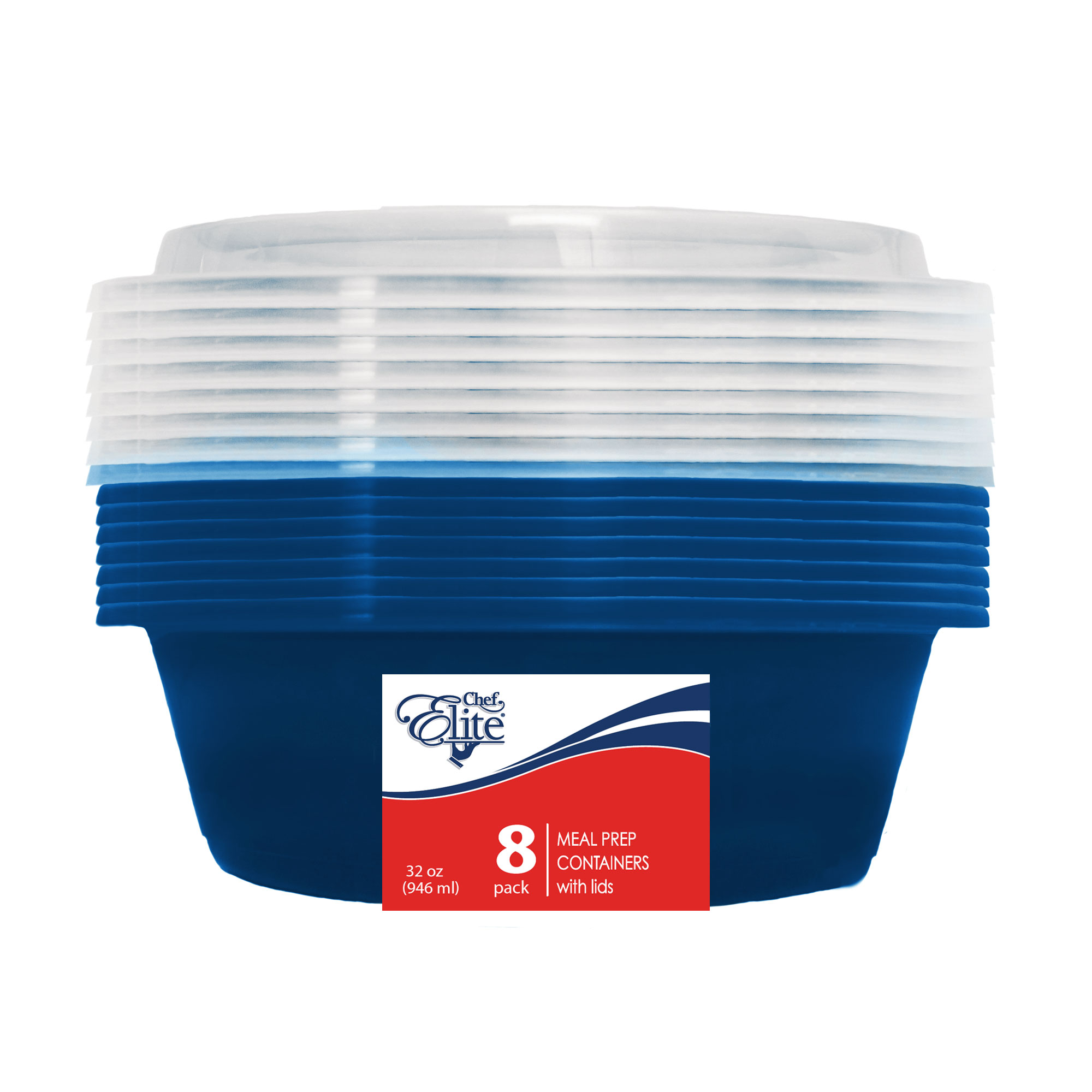 Chef Elite - Meal Prep Containers with Lids - 32oz - Round - Blue - 8Pk ...