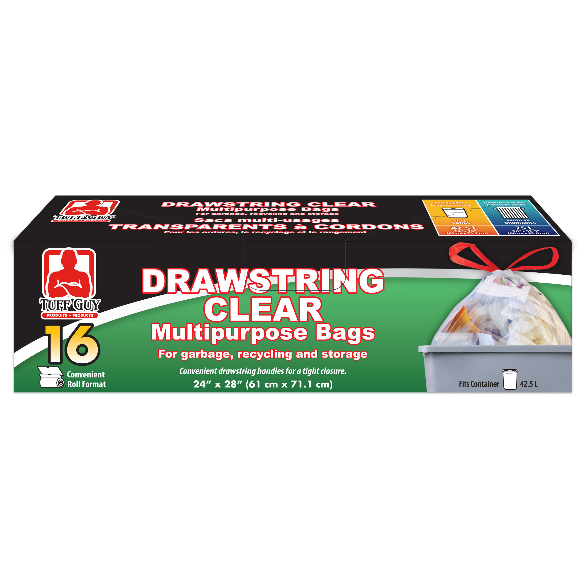 Tuff Guy - Drawstring Multipurpose Bags - 24" x 28" - Clear - 16Pk - Dorfin