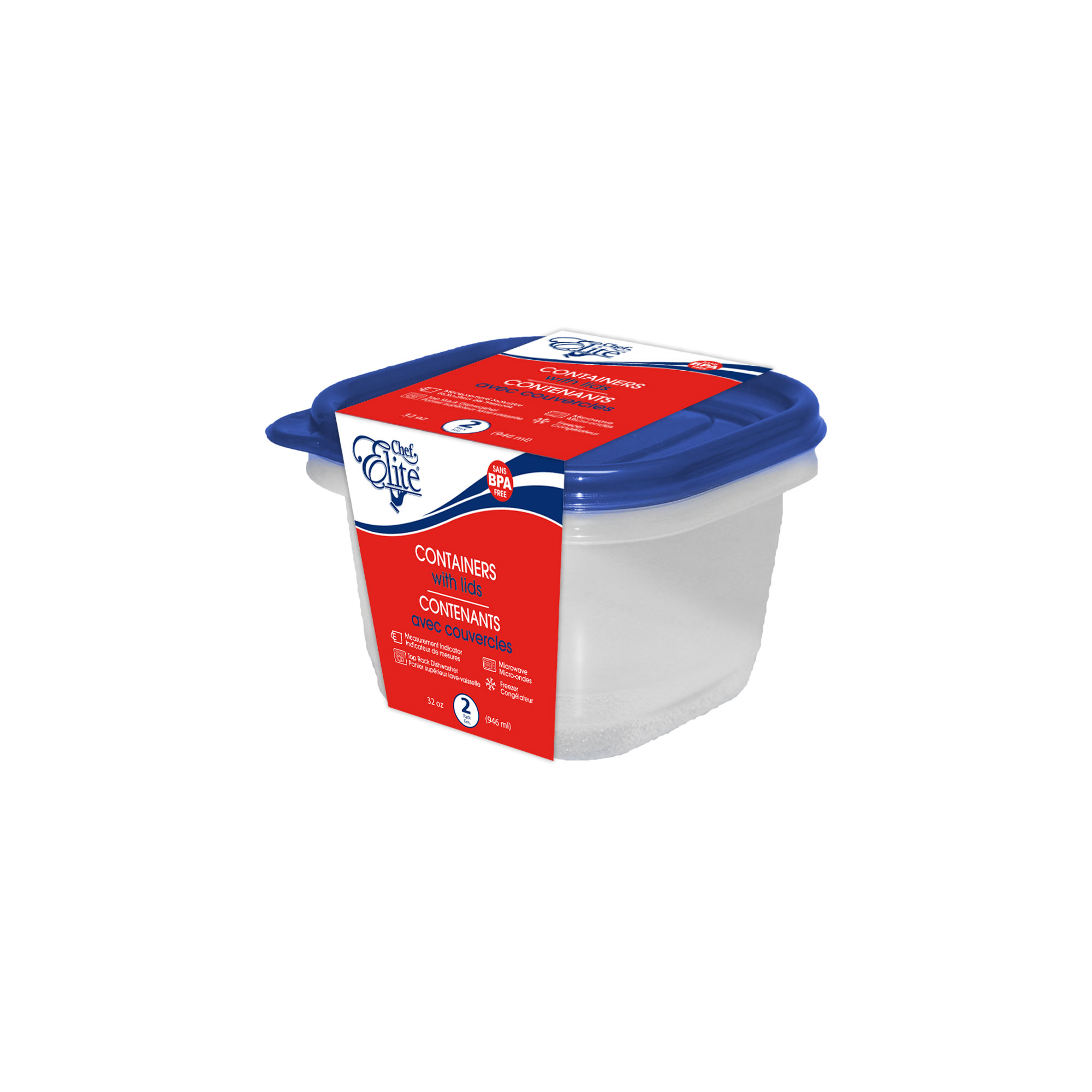 Chef Elite - Containers with Lids - 32oz (946ml) - 2Pk - Dorfin